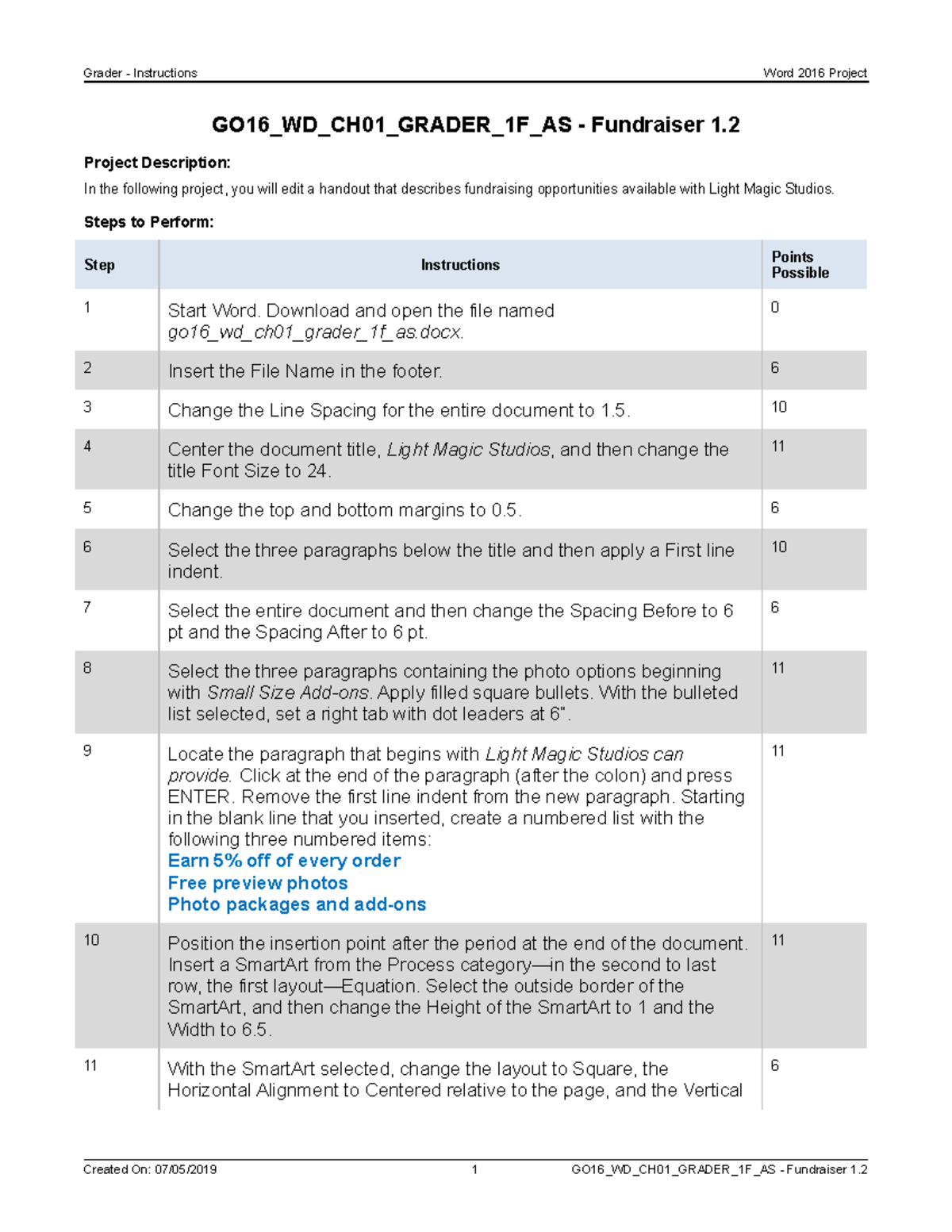 GO16 WD CH01 Grader 1F AS - Fundraiser 1 - Grader - Instructions Word 2016 Project - Studocu