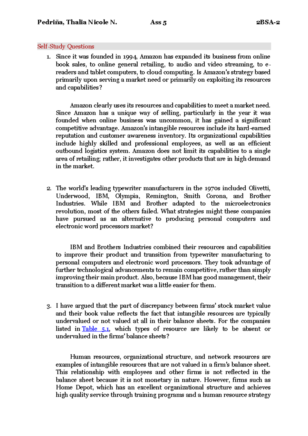 Assignment # 5 Analyzing Resources AND Capabilities - Pedriña, Thalia ...