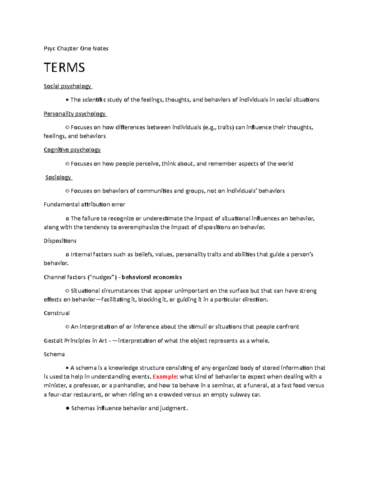 Psyc Chapter One Notes Key Terms And Information About Experiments Psyc Chapter One Notes
