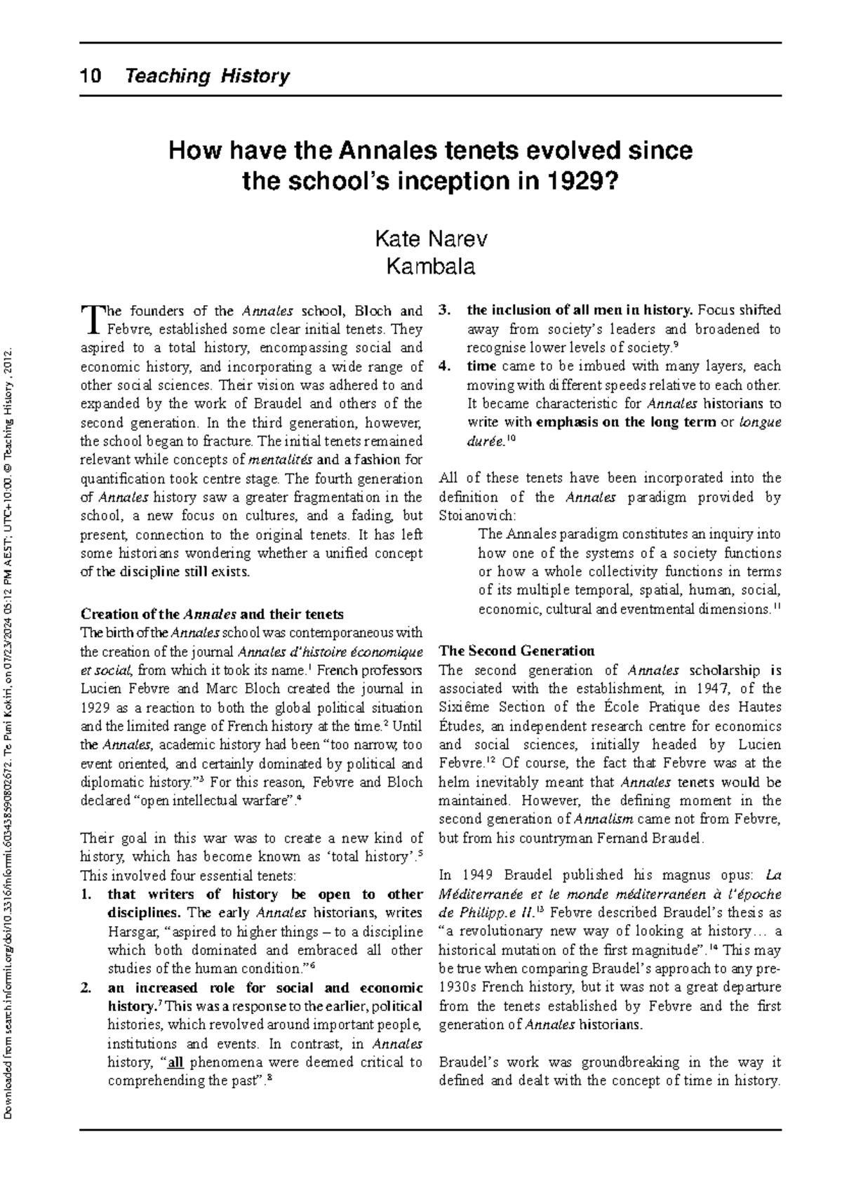 Kate Narev-Annales Tennets - 10 Teaching History T he founders of the ...