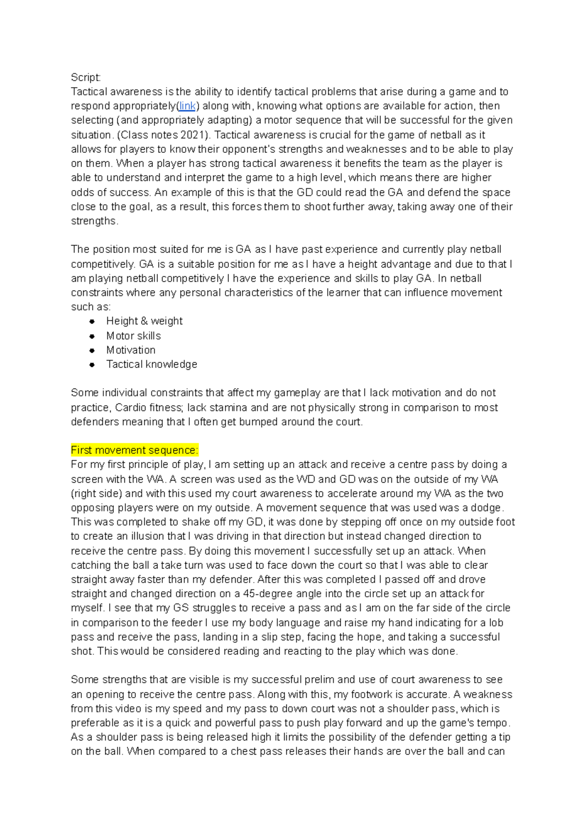 Pe script t3 - PE, assignment completed in grade 10 term 3 on the ...