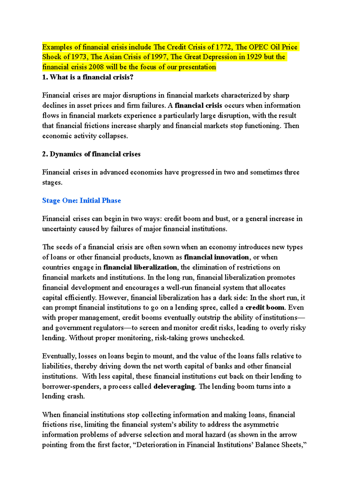 Examples of financial crisis include The Credit Crisis of 1772 - A ...