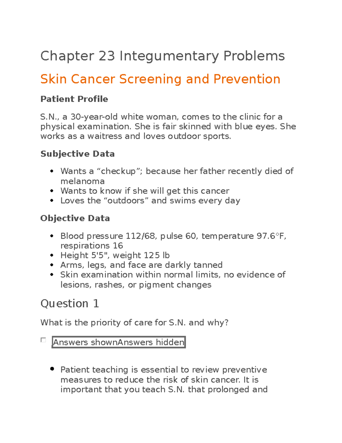 Skin Cancer Screening And Prevention case study - Chapter 23 ...