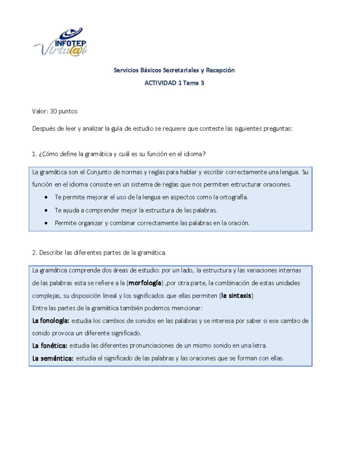 Actividad 1 Modulo 2 pdf - Servicios Básicos Secretariales y Recepción ACTIVIDAD 1 Tema 3 Valor ...