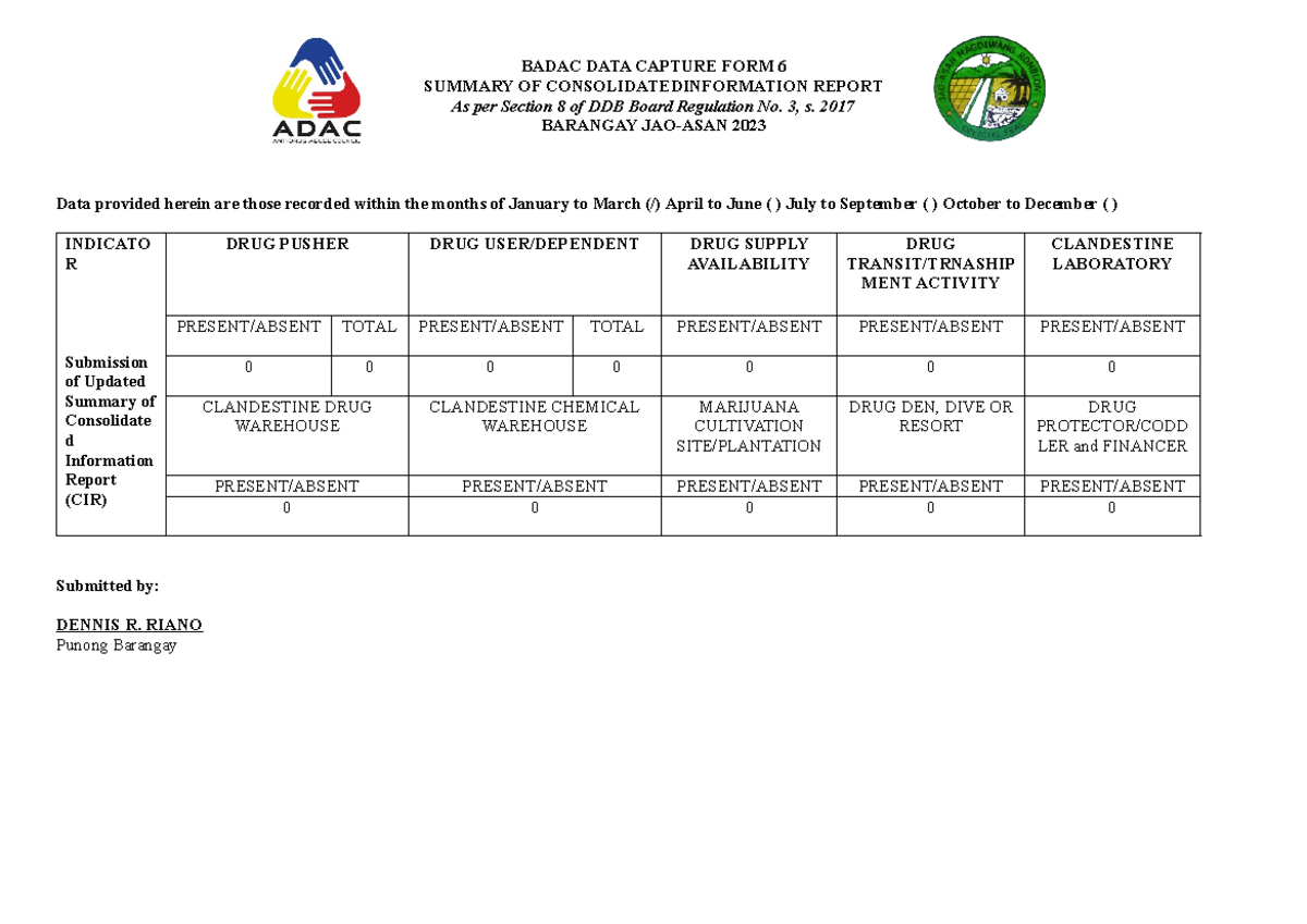 Badac DATA Capture FORM 6 2023 - BADAC DATA CAPTURE FORM 6 SUMMARY OF ...