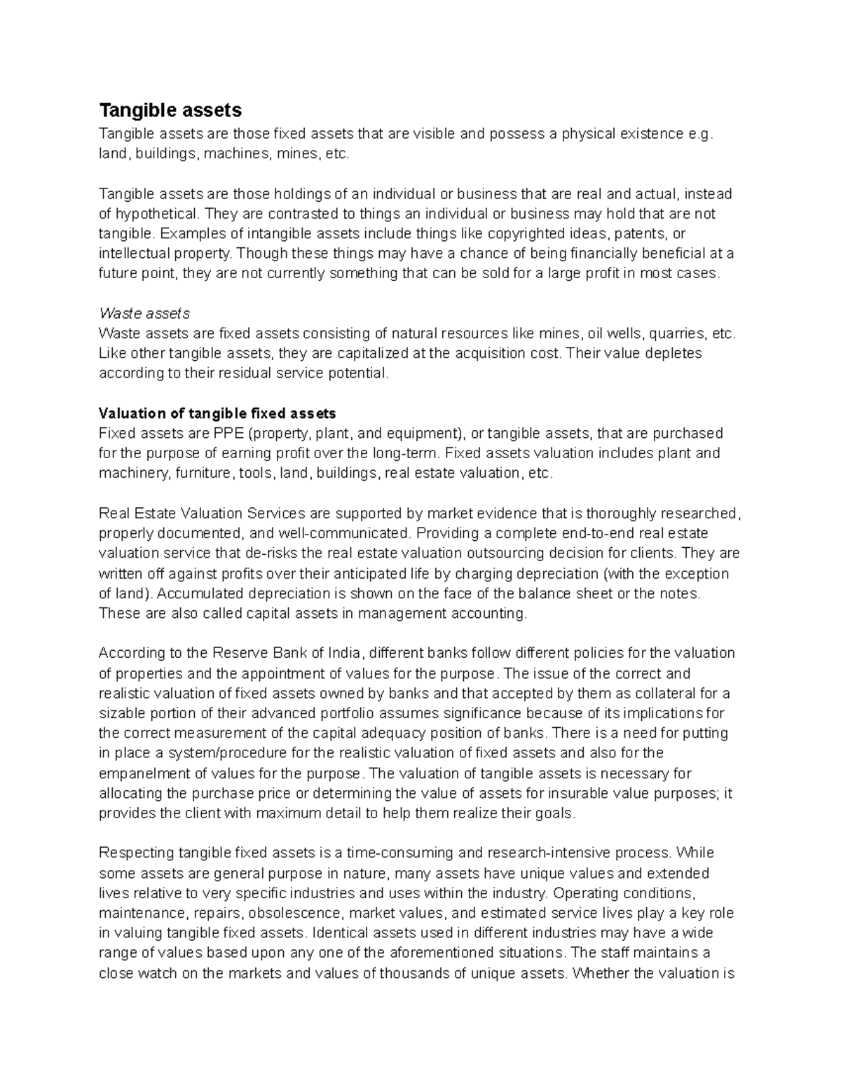 Tangible assets - Tangible assets Tangible assets are those fixed ...