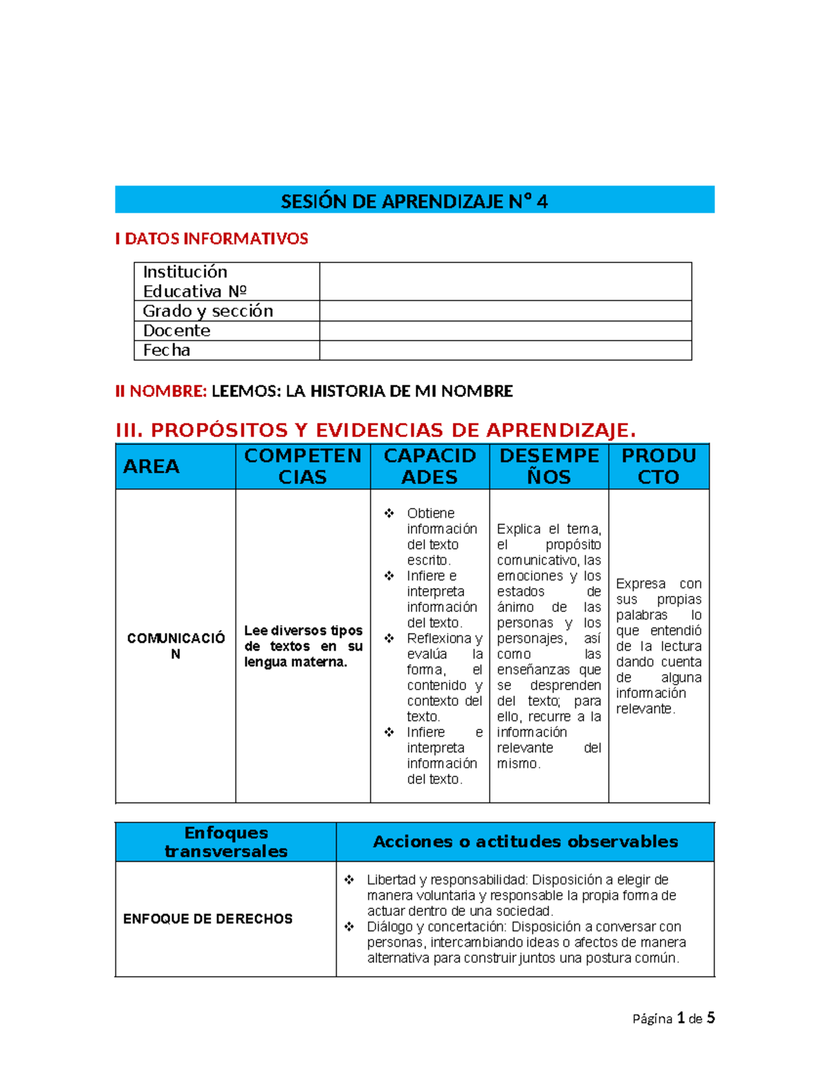 LA Historia DE MI Nombre - SESIÓN DE APRENDIZAJE Nº 4 I DATOS ...