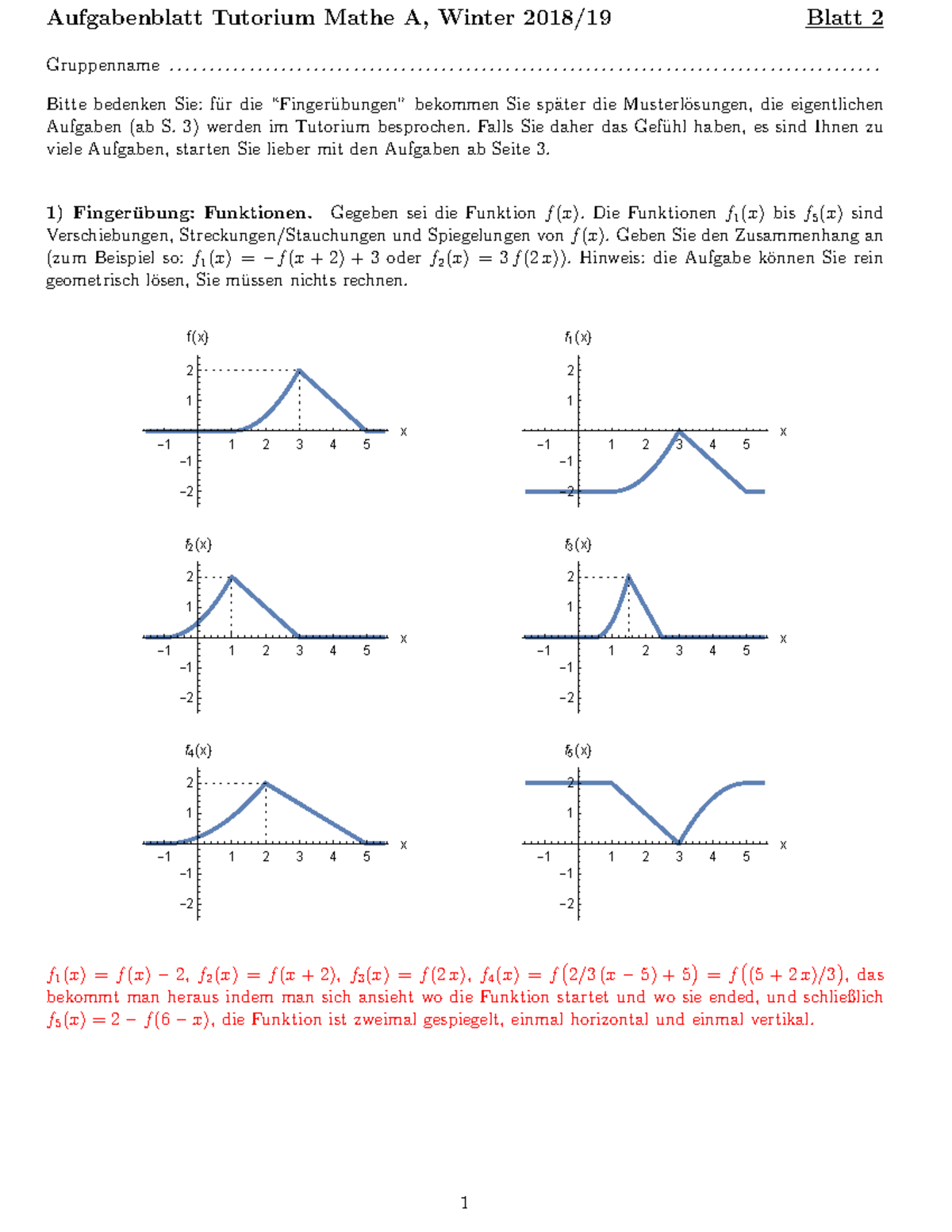 Tutorium Blatt 02 FUe Lsg - Aufgabenblatt Tutorium Mathe A, Winter 2018/19 Blatt 2 - Studocu