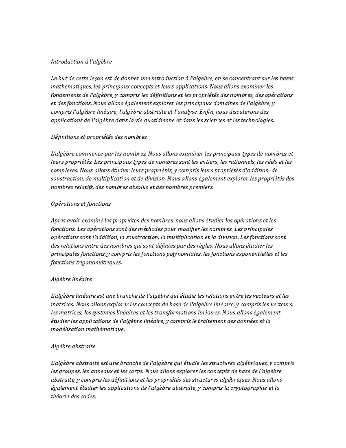 Mathematics Study Notes - Introduction à l'algèbre Le but de cette ...