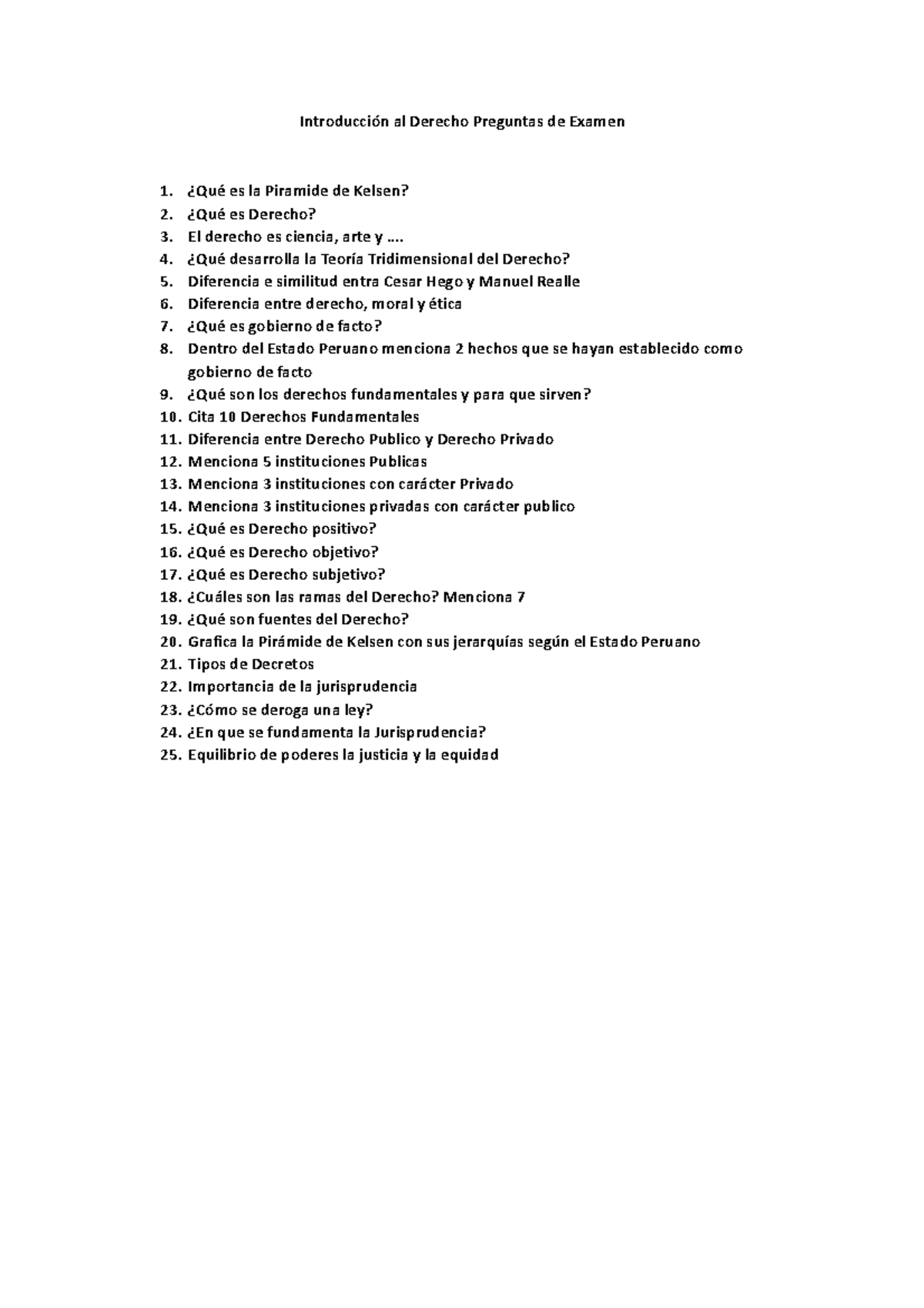 Introducción al Derecho Preguntas de Examen - Introducción al Derecho Preguntas de Examen ¿Qué ...