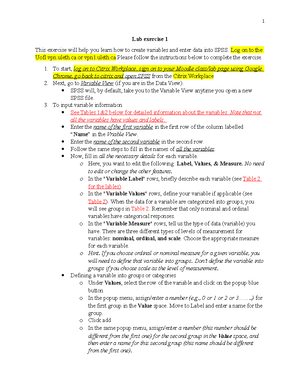 Lab 2 exercise - examples on how to do chapter two in spss - 1 Lab two exercise Below are some ...
