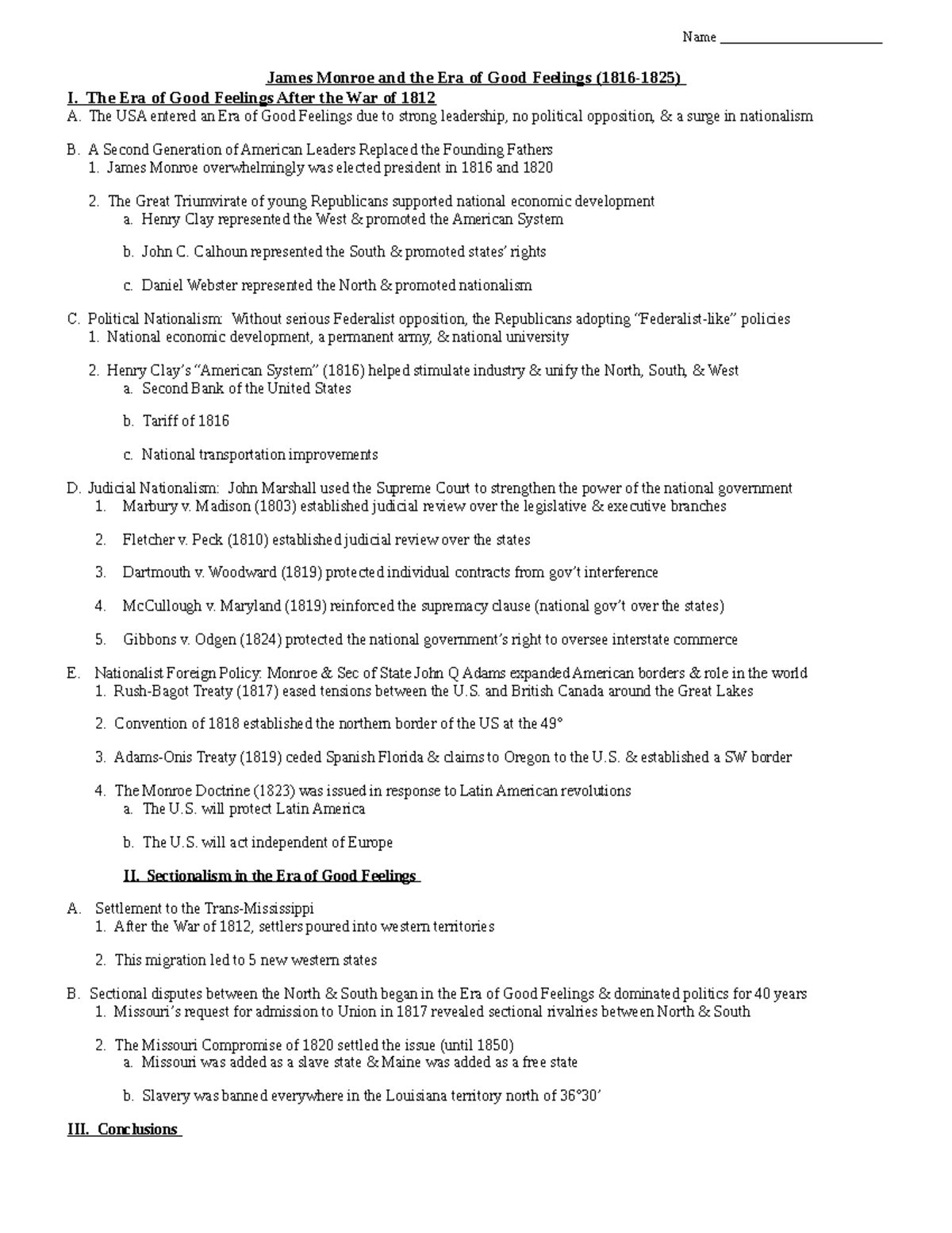 Copy of 4 Era of Good Feelings Notes - Name ...