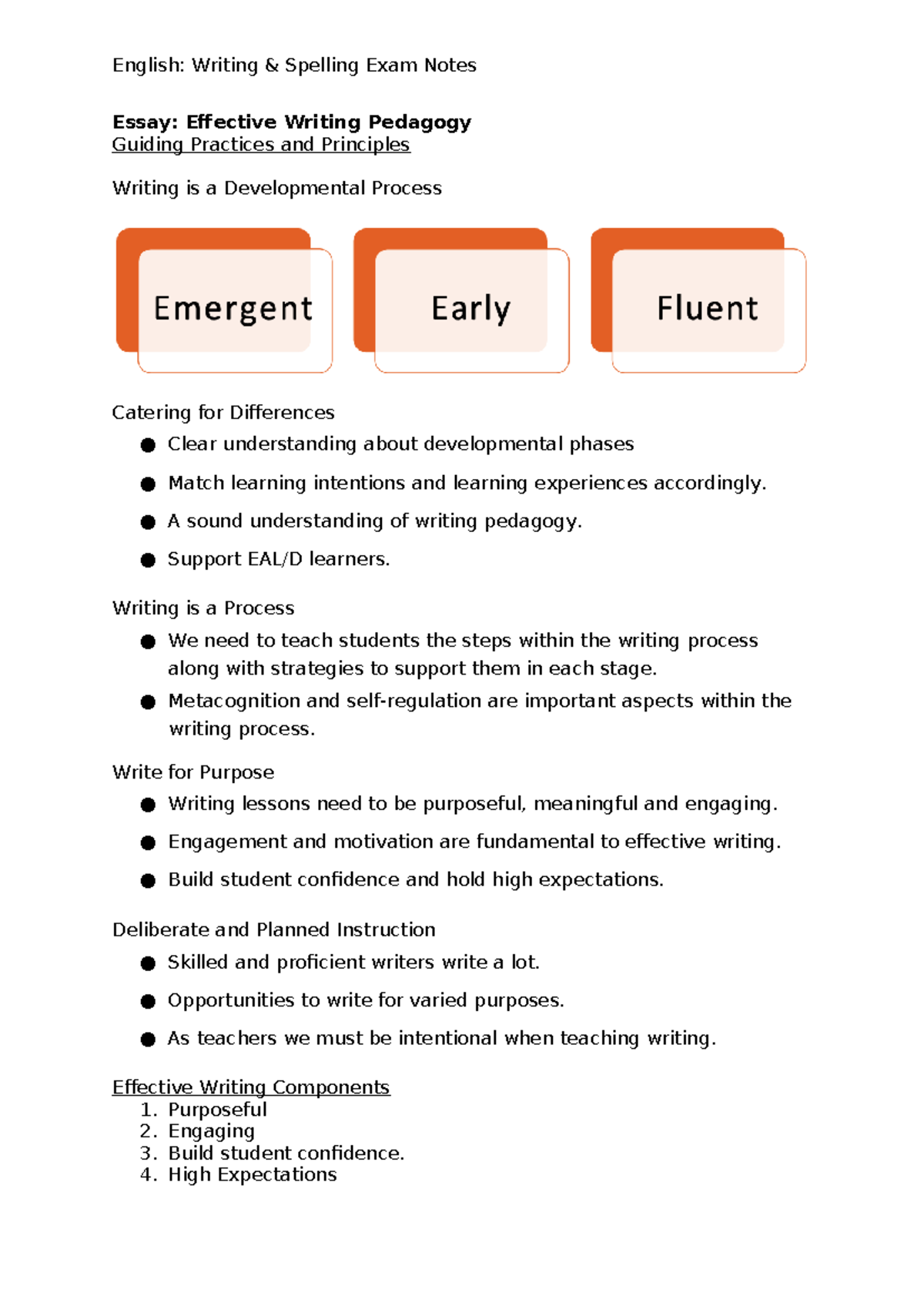 English Exam notes - Essay: Effective Writing Pedagogy Guiding ...