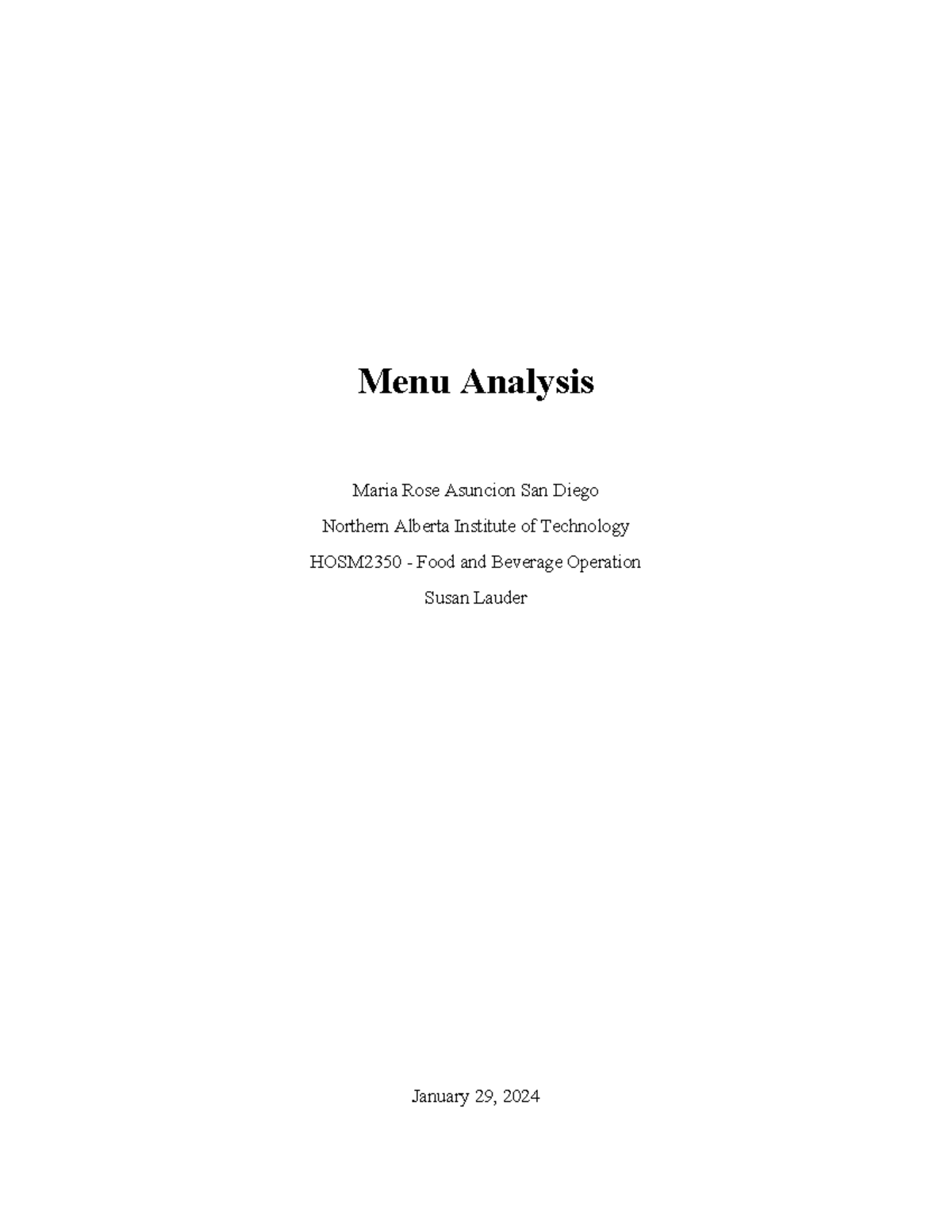 Menu Analysis - Earl's Kitchen + Bar - Menu Analysis Maria Rose ...