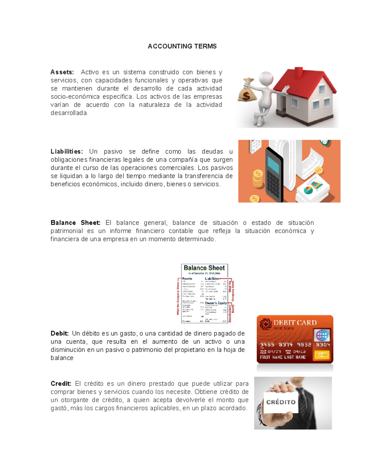 Accounting Terms - terminos contables - ACCOUNTING TERMS Assets: Activo ...