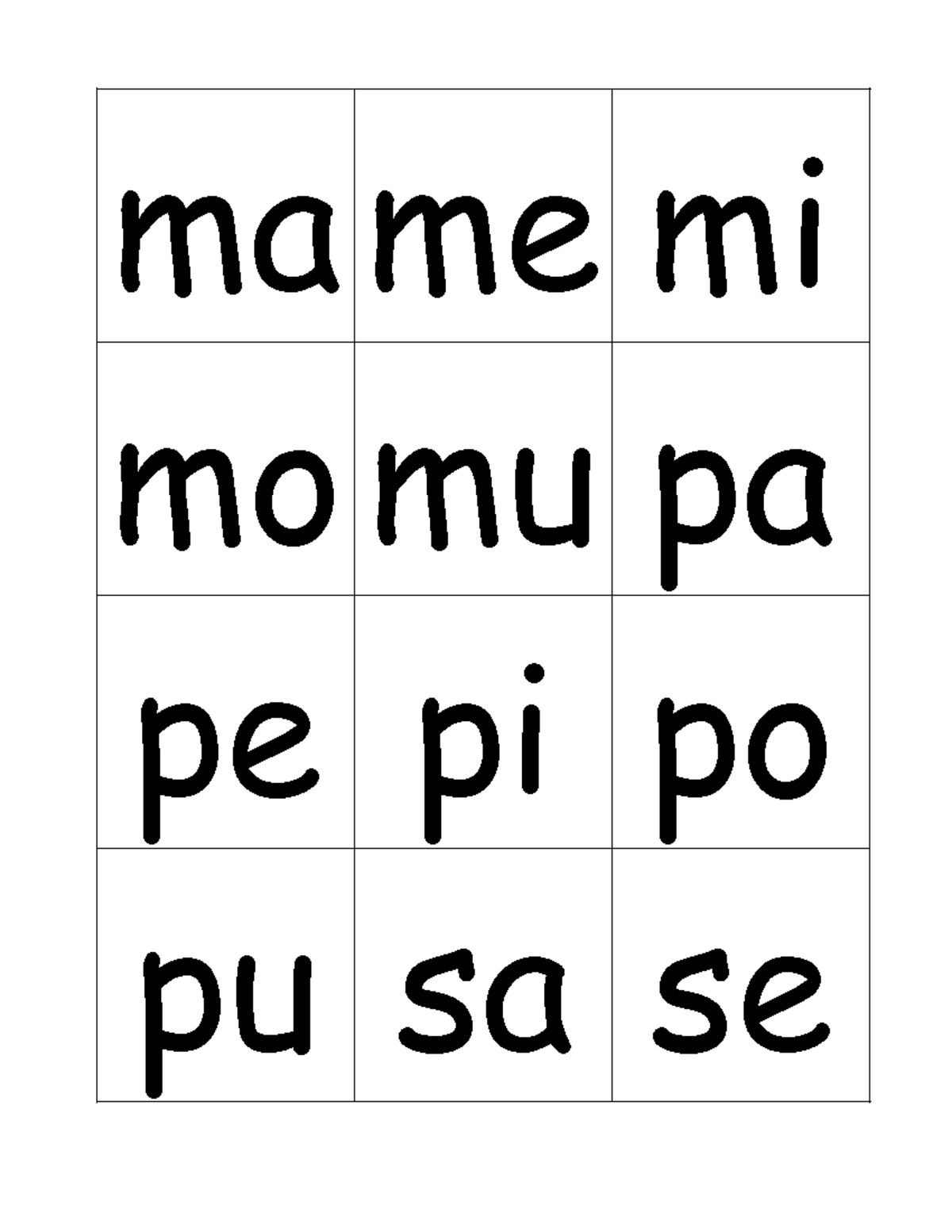 Ma - letras individuales - ma me mi mo mu pa pe pi po pu sa se si so su ...