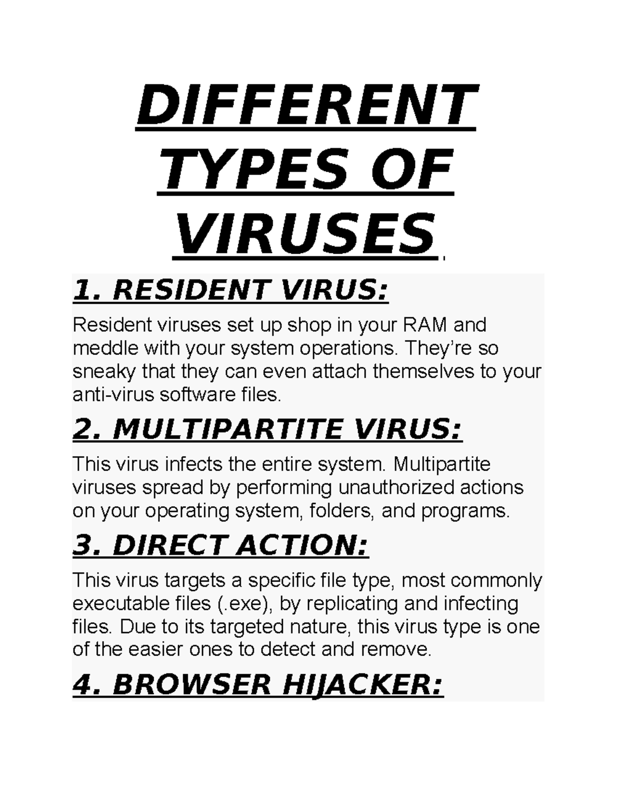 Viruses - Computers - DIFFERENT TYPES OF VIRUSES 1. RESIDENT VIRUS ...