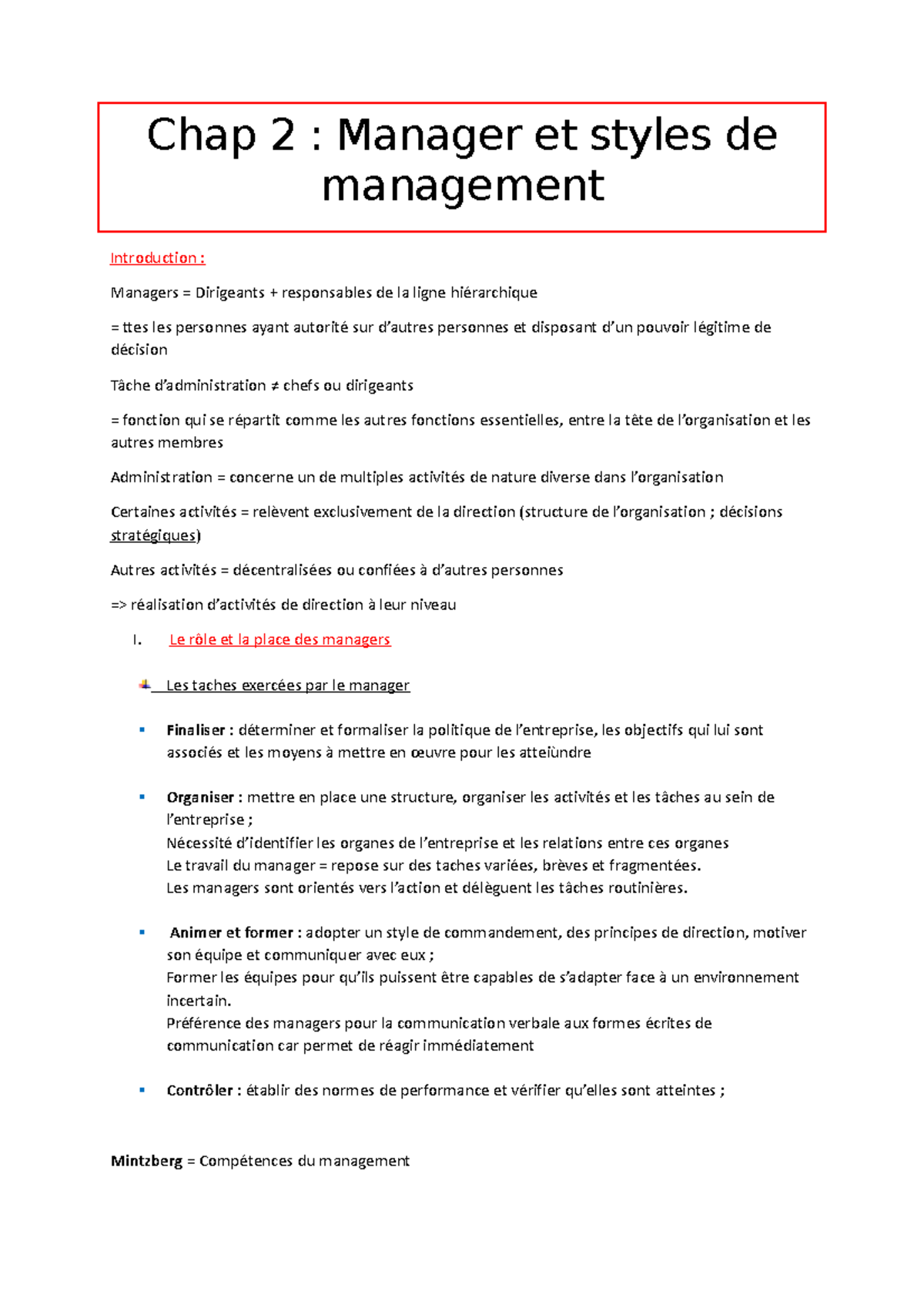 Chap 2_management - Chap 2 : Manager et styles de management ...