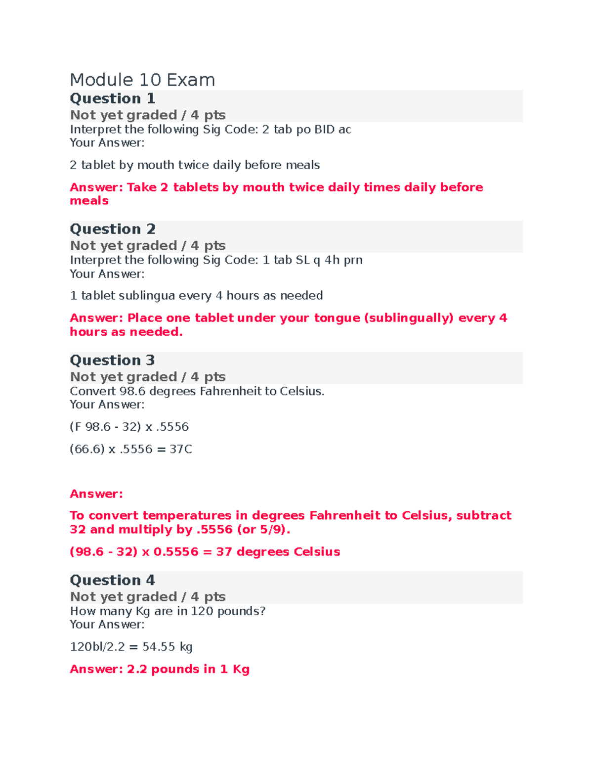 Pharm module 10 Exam - Need - Module 10 Exam Question 1 Not yet graded ...