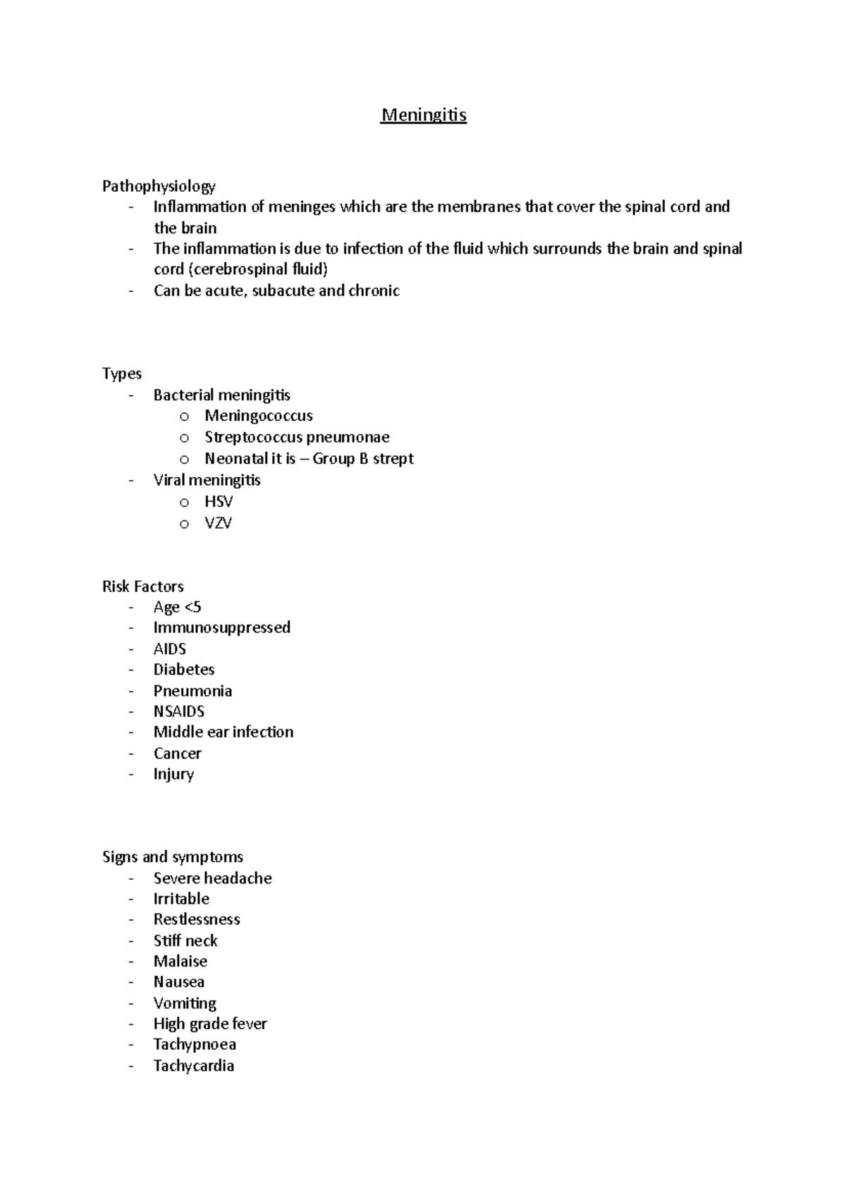 Meningitis - Lecture notes 109 - Meningitis Pathophysiology ...