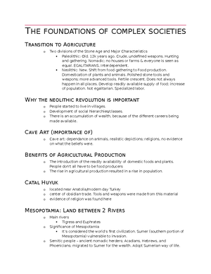 Chapter 1 Notes - THE FOUNDATIONS OF COMPLEX SOCIETIES TRANSITION TO ...