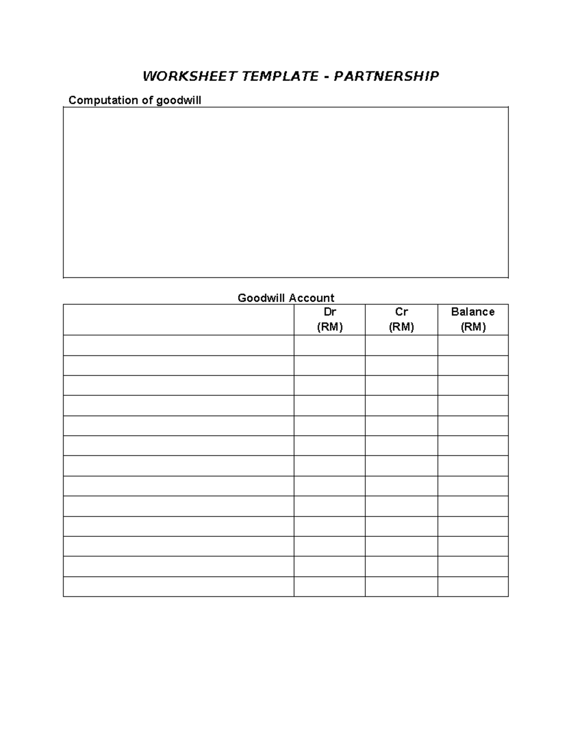 Worksheet Template ( Journal Entries, Pship, Published, Manufacturing ...