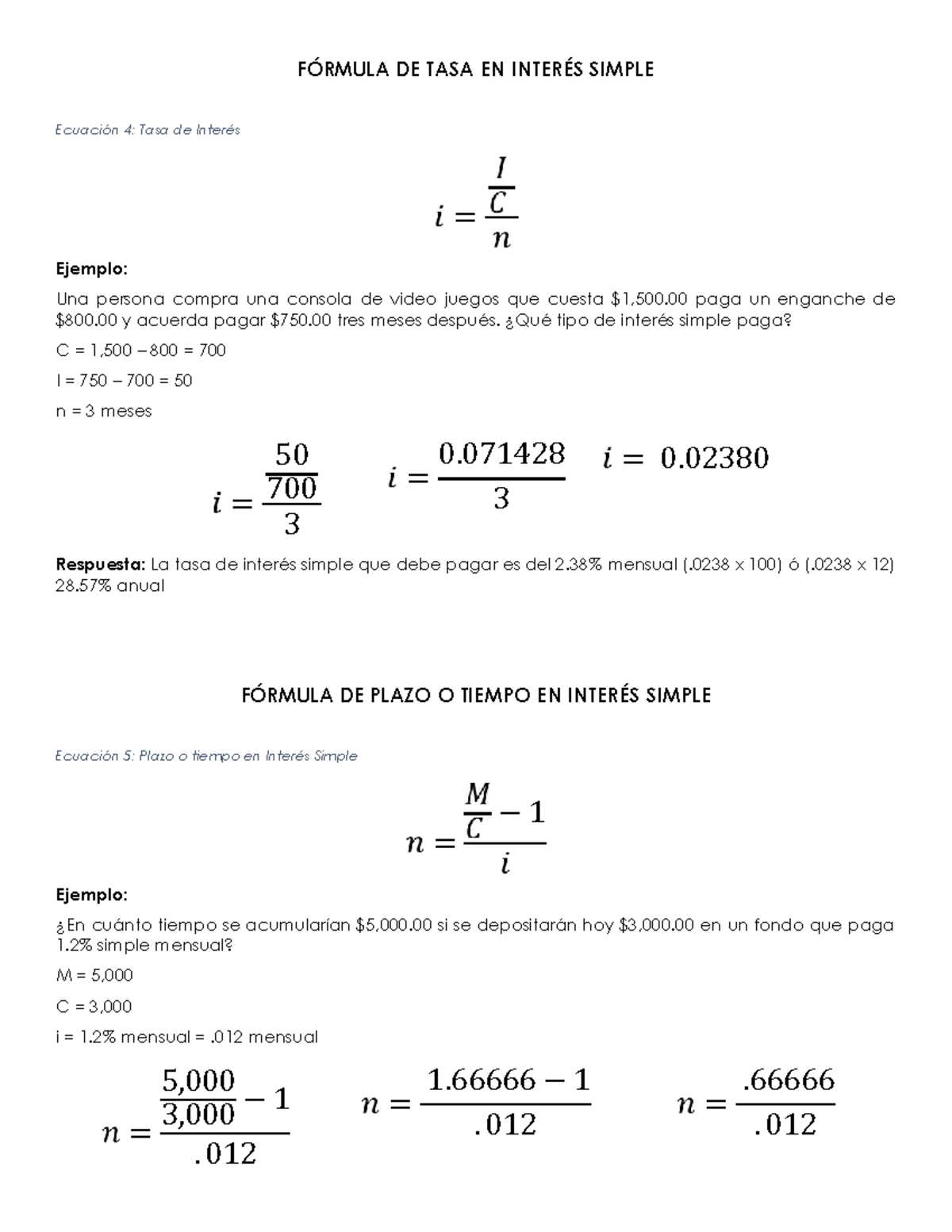 8. Apuntes Interes Simple (TASA Y Tiempo) - FÓRMULA DE TASA EN INTERÉS ...