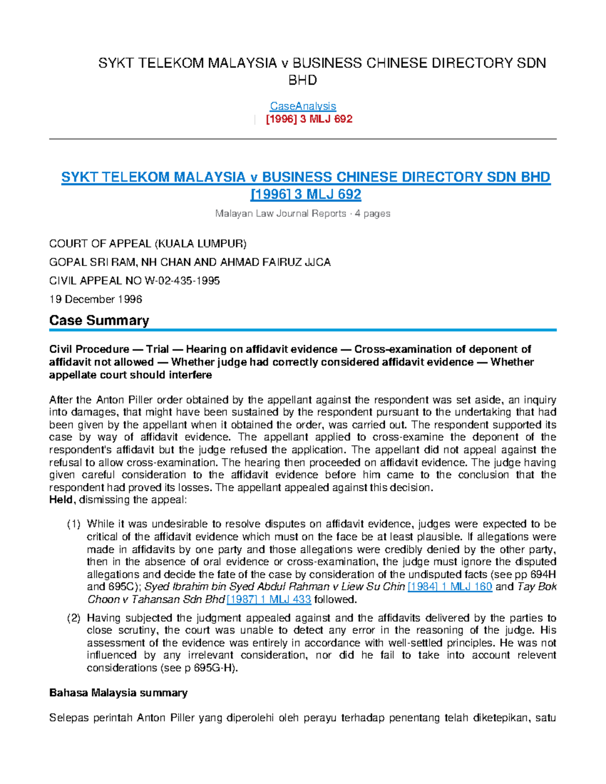 SYKT Telekom Malaysia v Business Chinese Directory SDN - SYKT TELEKOM ...