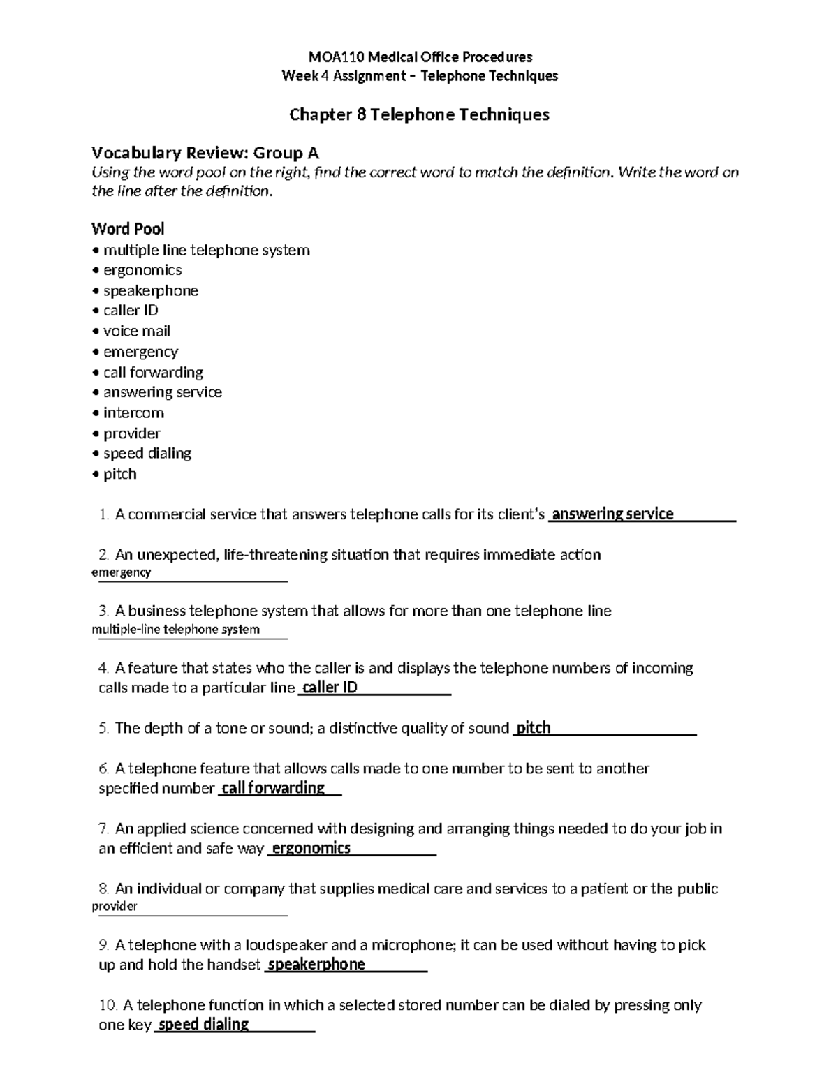 Week 4 Assignment Worksheet 15e (1) Icreech 1124024 - Week 4 Assignment – Telephone Techniques ...