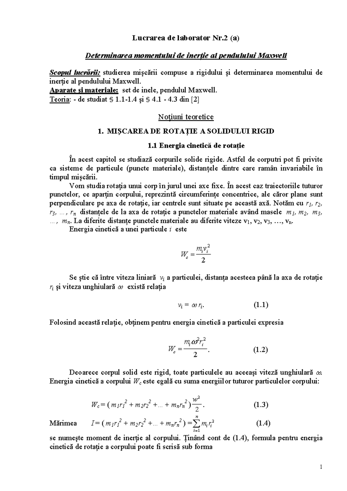 Scribd - Lucrarea de laborator Nr (a) Determinarea momentului de inerţie al pendulului Maxwell ...