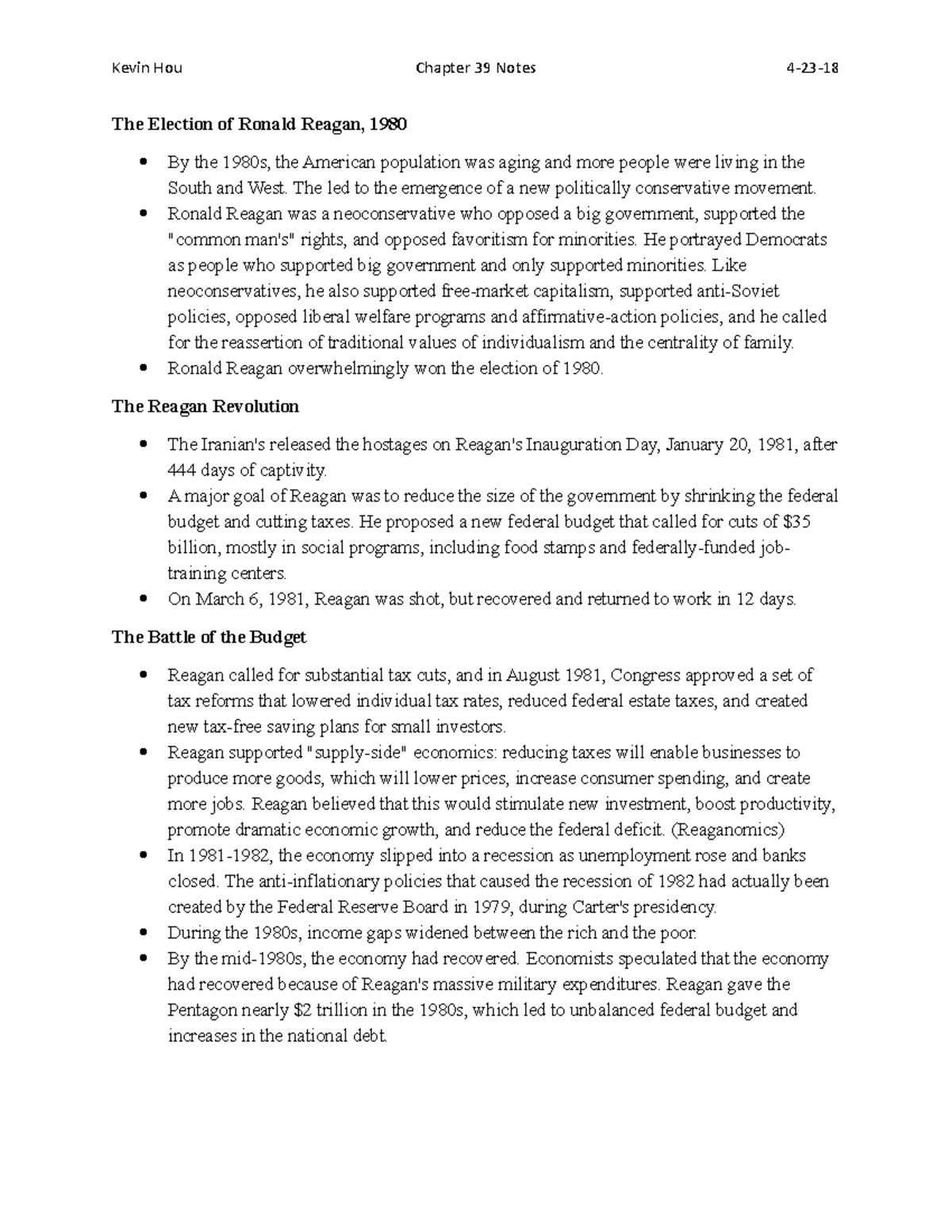 Ch. 39 Notes - The Election of Ronald Reagan, 1980 By the 1980s, the ...