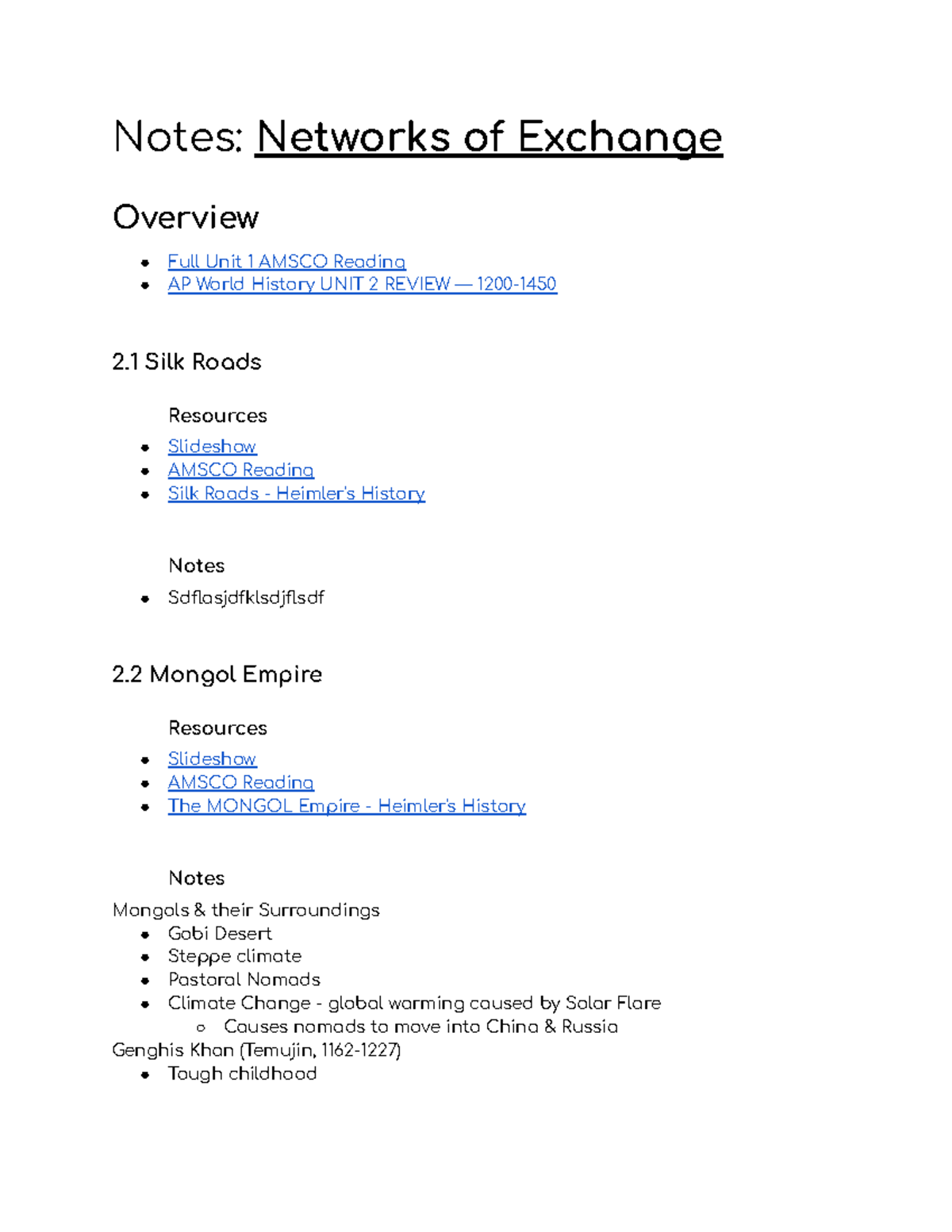 APWH Unit 2 Notes - World History is the interaction between people of ...