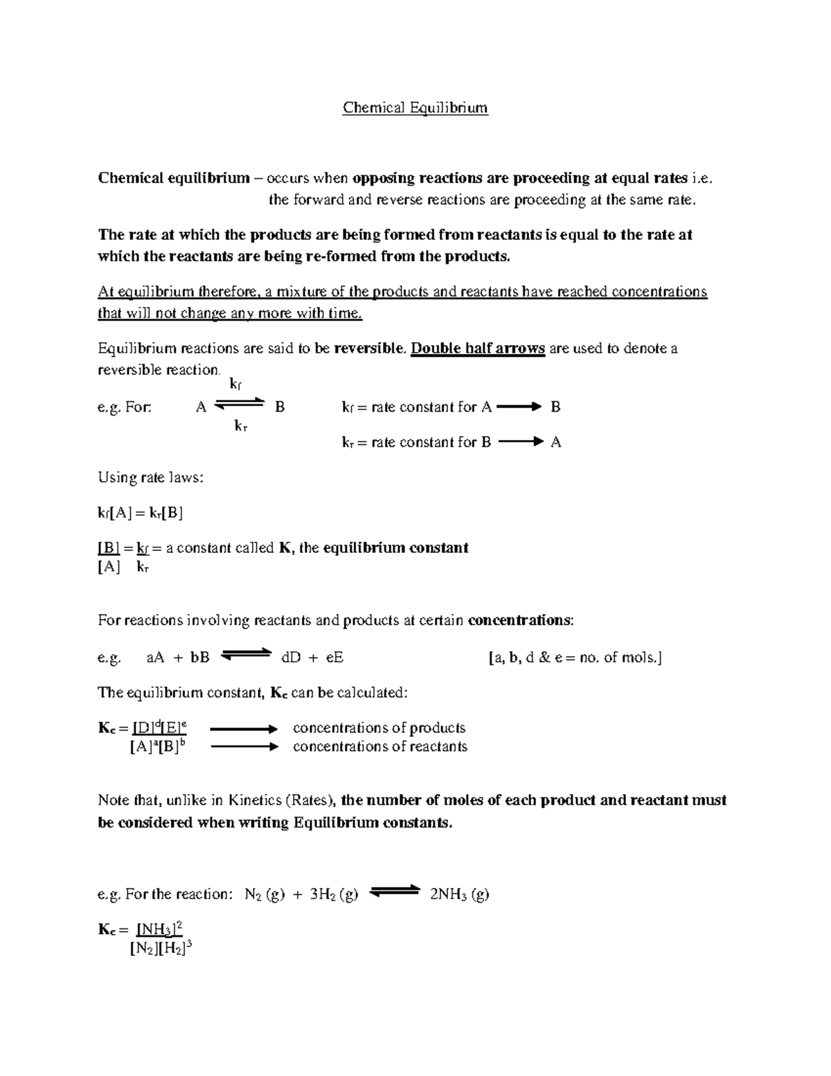 Chemical equilibrium - CSEC CHEMISTRY - Chemical Equilibrium Chemical ...