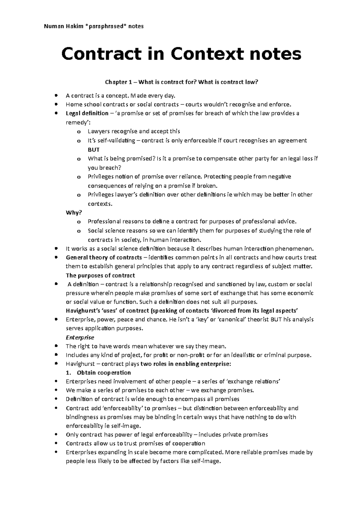Contract in Context notes - Contract in Context notes Chapter 1 – What ...