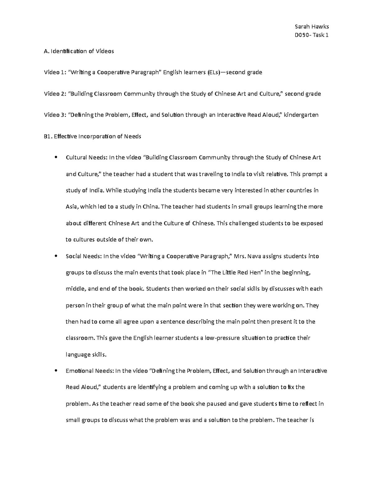 Task One Task 1 A Identification Of Videos Video 1 Writing A task-one-task-1-a-identification-of-videos-video-1-writing-a