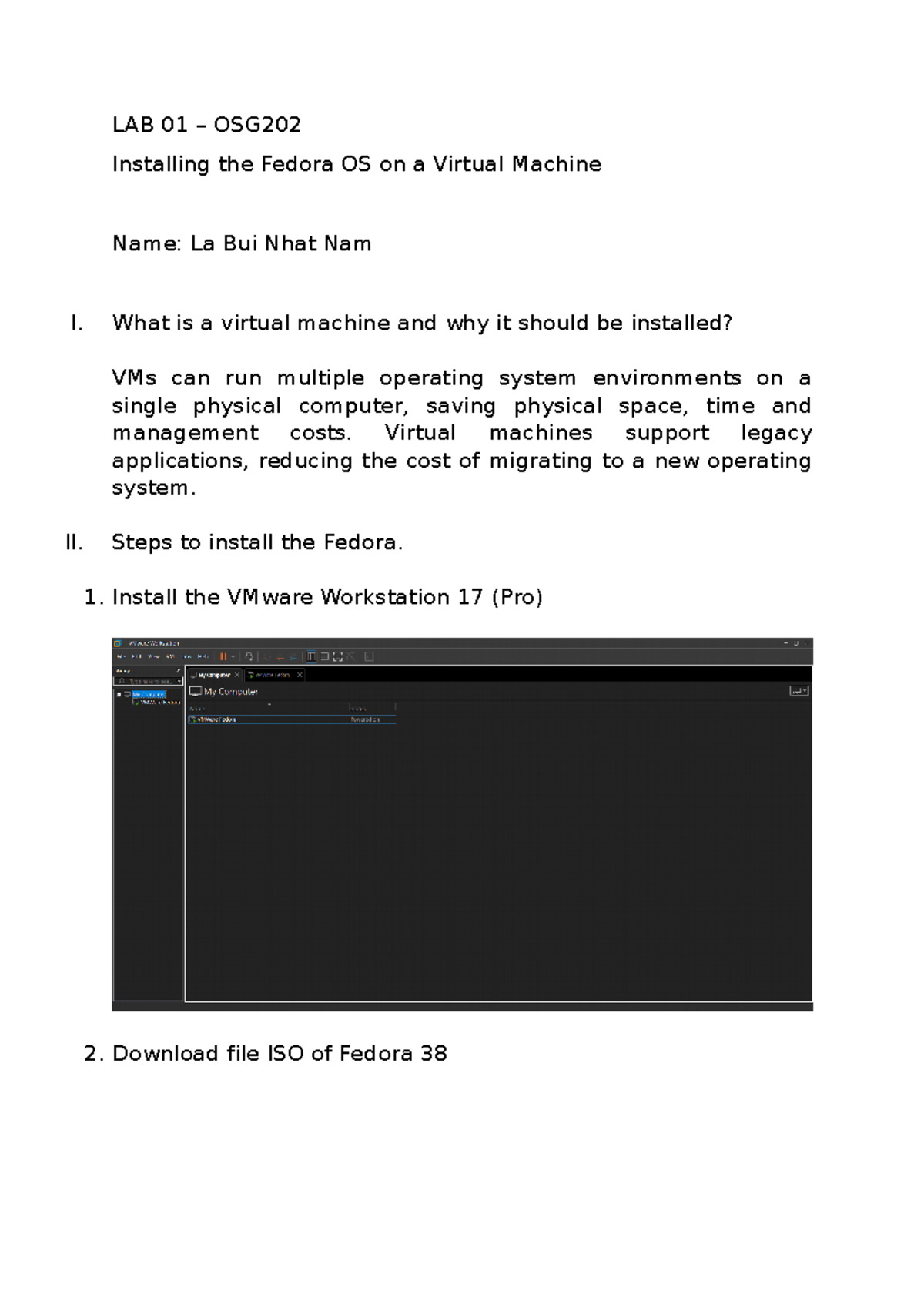 Namlbnse 183845 SE1833 lab1 - LAB 01 – OSG Installing the Fedora OS on a Virtual Machine Name ...