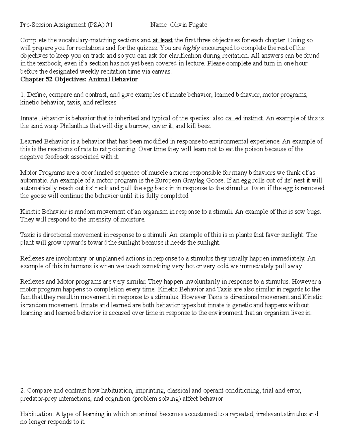 FA23PSA1 - Pre-Session Assignment (PSA) #1 Name Olivia Fugate Complete ...