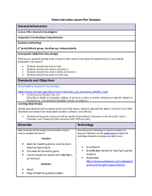 LXM2 TASK 1 - passed - LXM2 — LXM2 TASK 1: LESSON PLAN A. Reading Lesson Plan Lesson Title: The ...