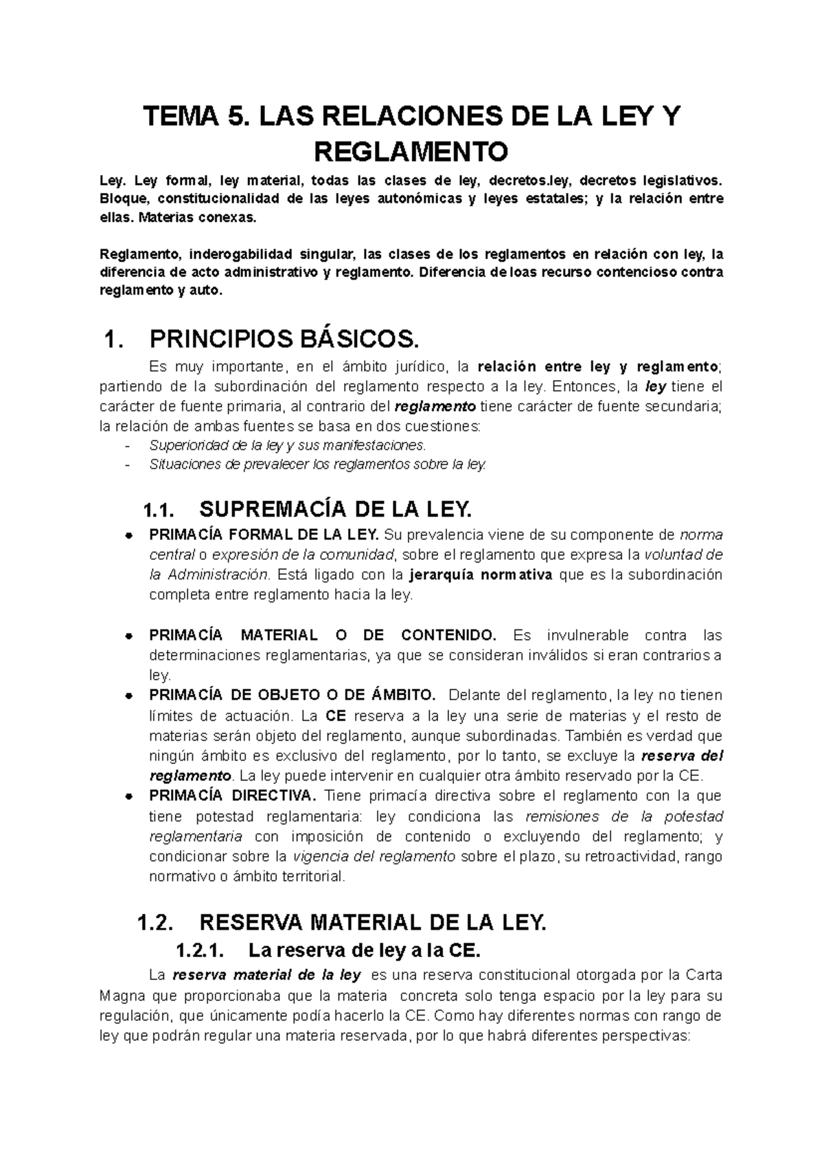 TEMA 5. LAS Relaciones DE LA EY Y Reglamento - TEMA 5. LAS RELACIONES ...