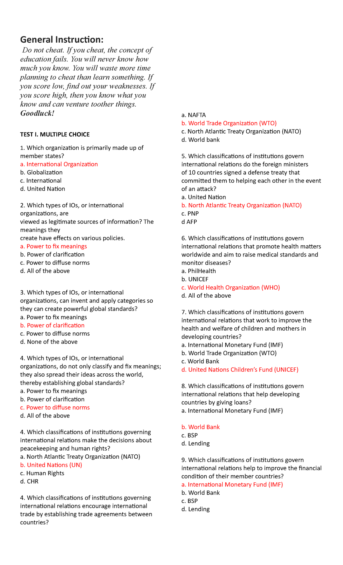 Midterm EXAM with Answer KEY for THE Contemporary World 2nd sem 2022-2023 - General Instruction ...