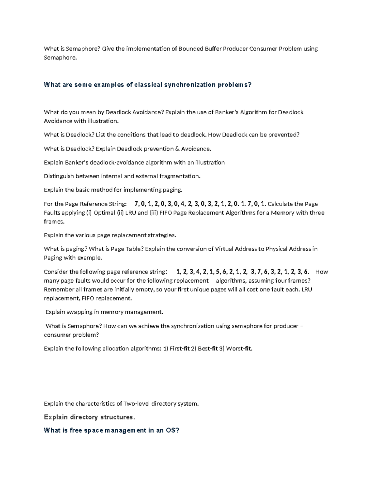 Os Mid 2 Questions What Is Semaphore Give The Implementation Of