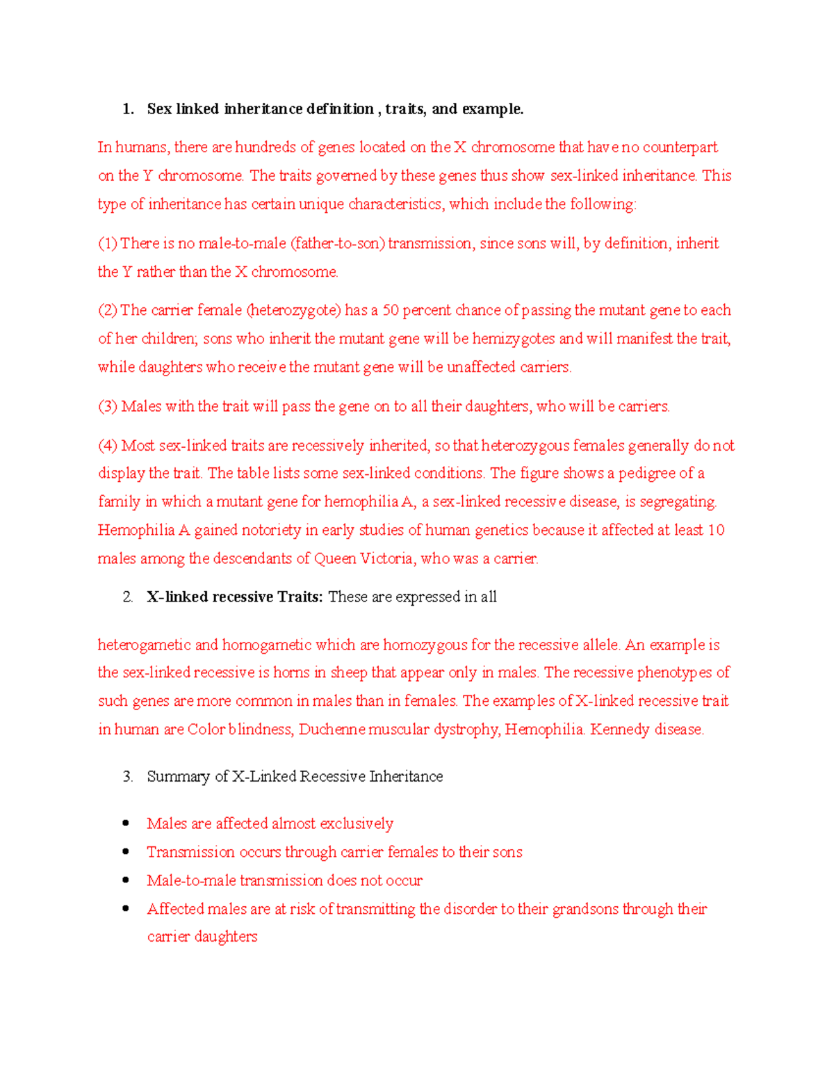 Sex Linked Inheritance 1 Sex Linked Inheritance Definition Traits