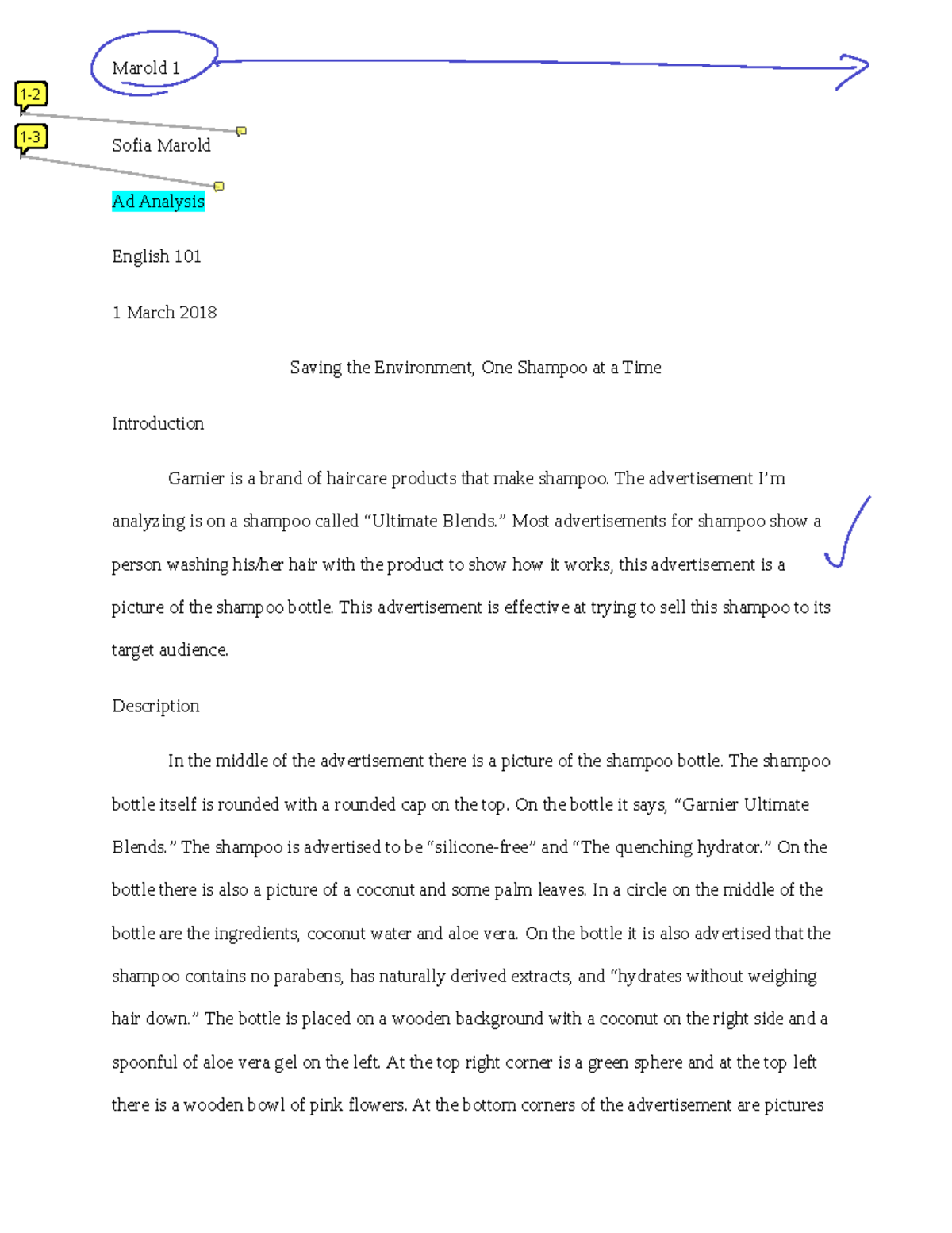 Ad analysis final draft.docx (annotated) - Marold 1 Sofia Marold Ad ...