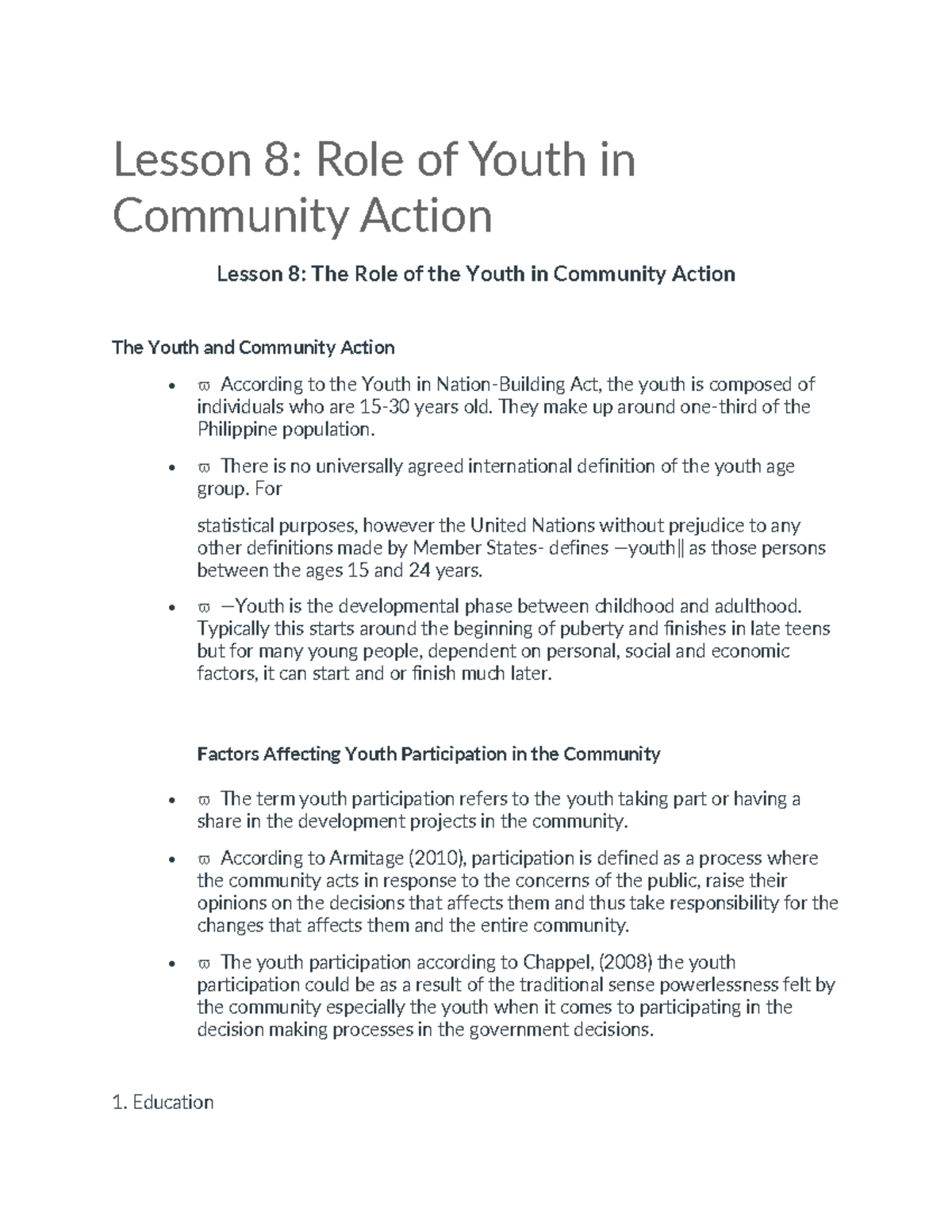 Lesson 8 - hi eme lang 'to - Lesson 8: Role of Youth in Community ...