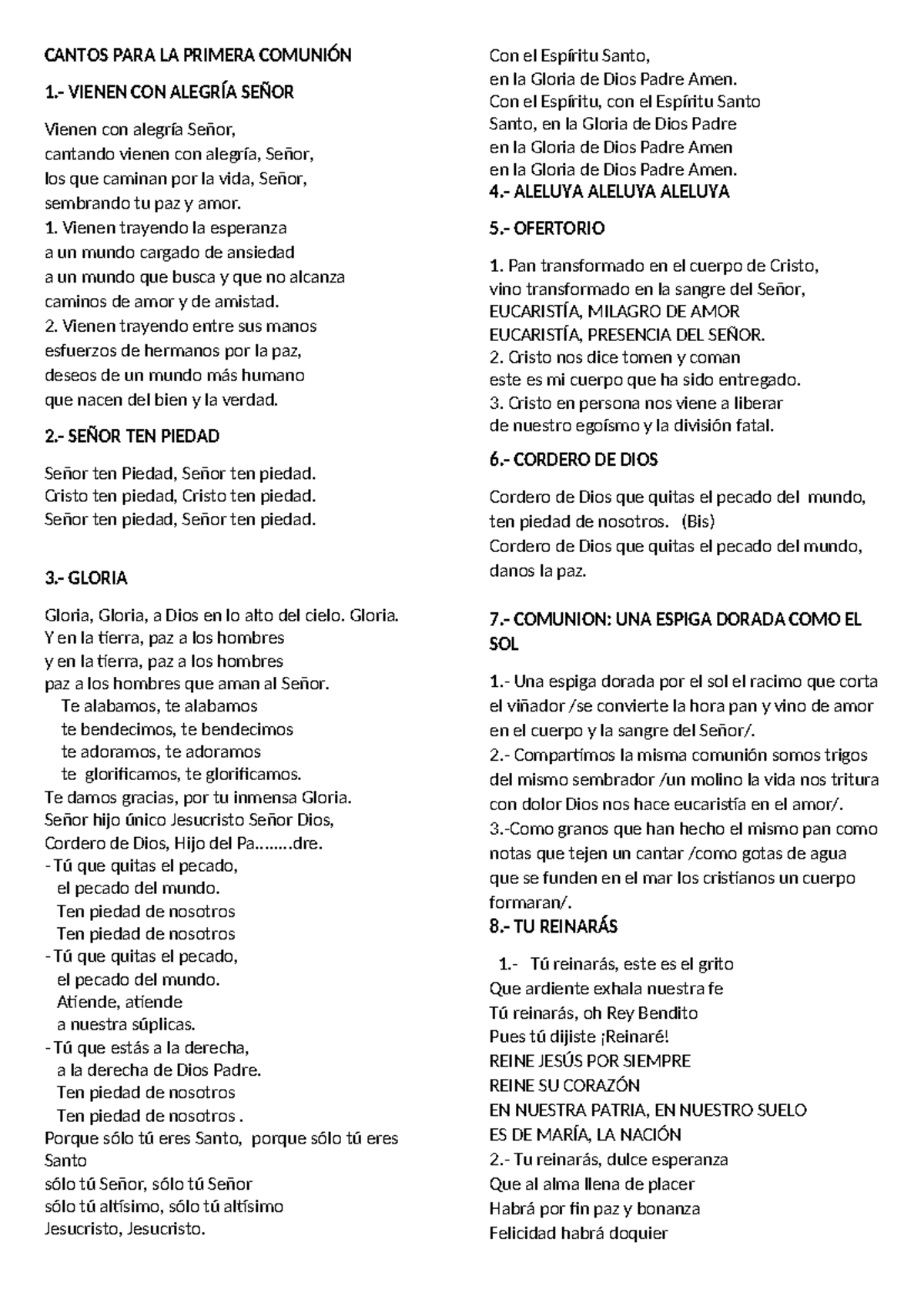 Cantos 1RA Comunión Y Confirmación - CANTOS PARA LA PRIMERA COMUNIÓN 1.- VIENEN CON ALEGRÍA ...