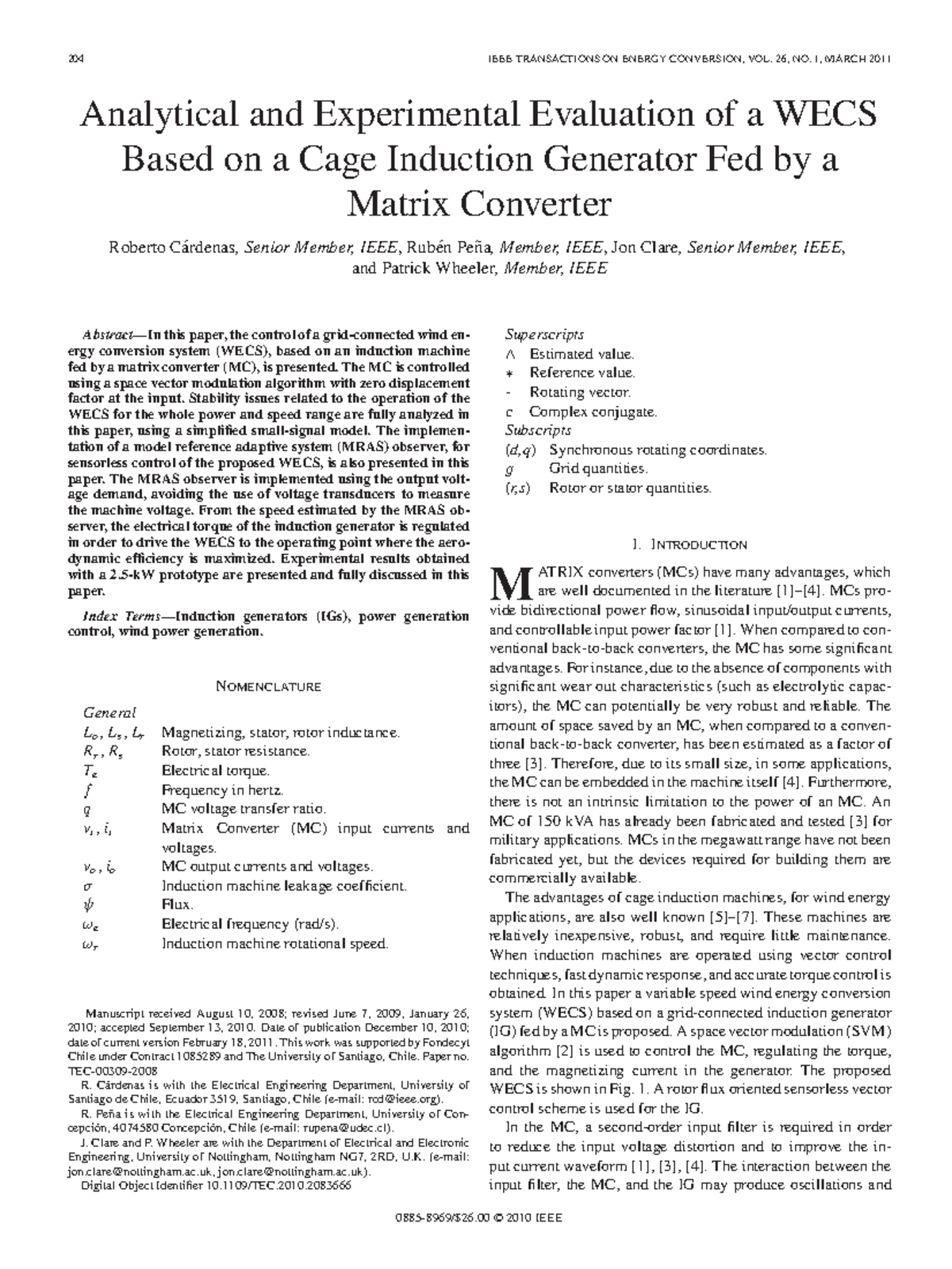 Analytical And Experimental Evaluation O 204 Ieee Transactions On Energy Conversion Vol 26