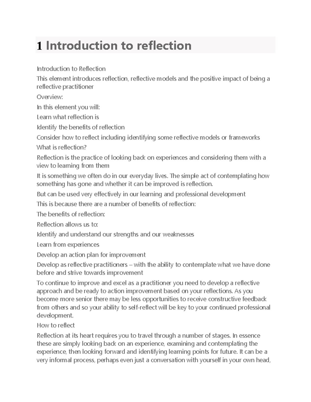 Introduction to reflection reflective models and the positive impact of ...