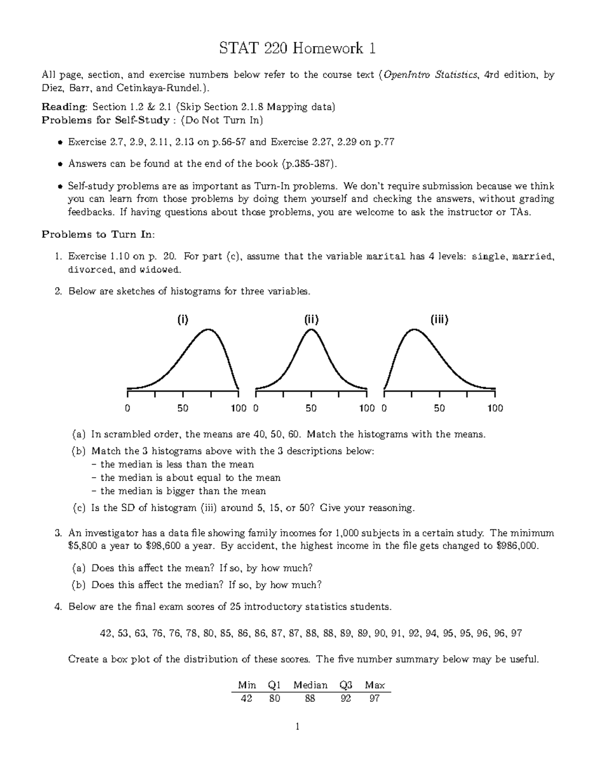 Hw1 - Homework 1 - STAT 220 Homework 1 All page, section, and exercise numbers below refer to ...