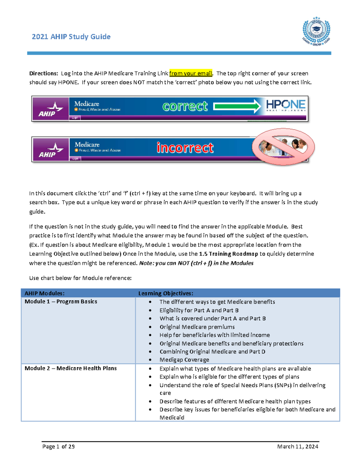2021 AHIP study guide - Summary Nursing 203 - Directions: Log into the ...