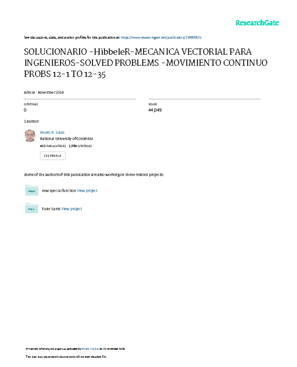Solucionario Hibbele R Mecanica Vectorial PARA Ingenieros Solved Problems Movimiento Continuo ...
